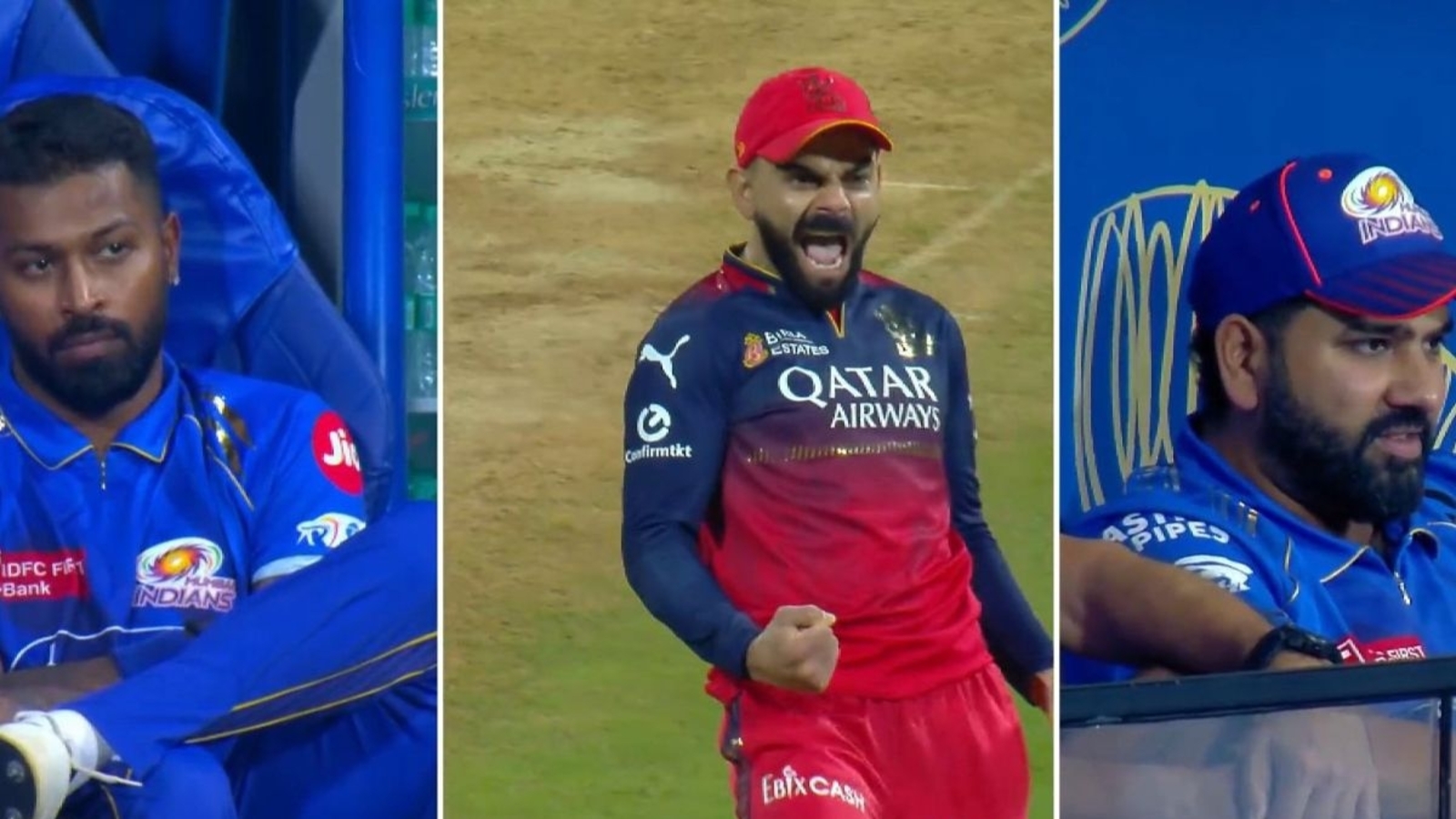 Virat Kohli’s in-your-face celebration after Krunal haunts MI in last over; Hardik Pandya, Rohit ...
