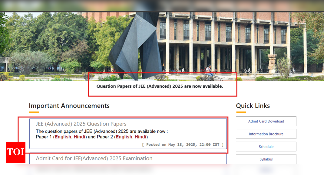 JEE Advanced 2025 question paper 1 and 2 released on official website ...
